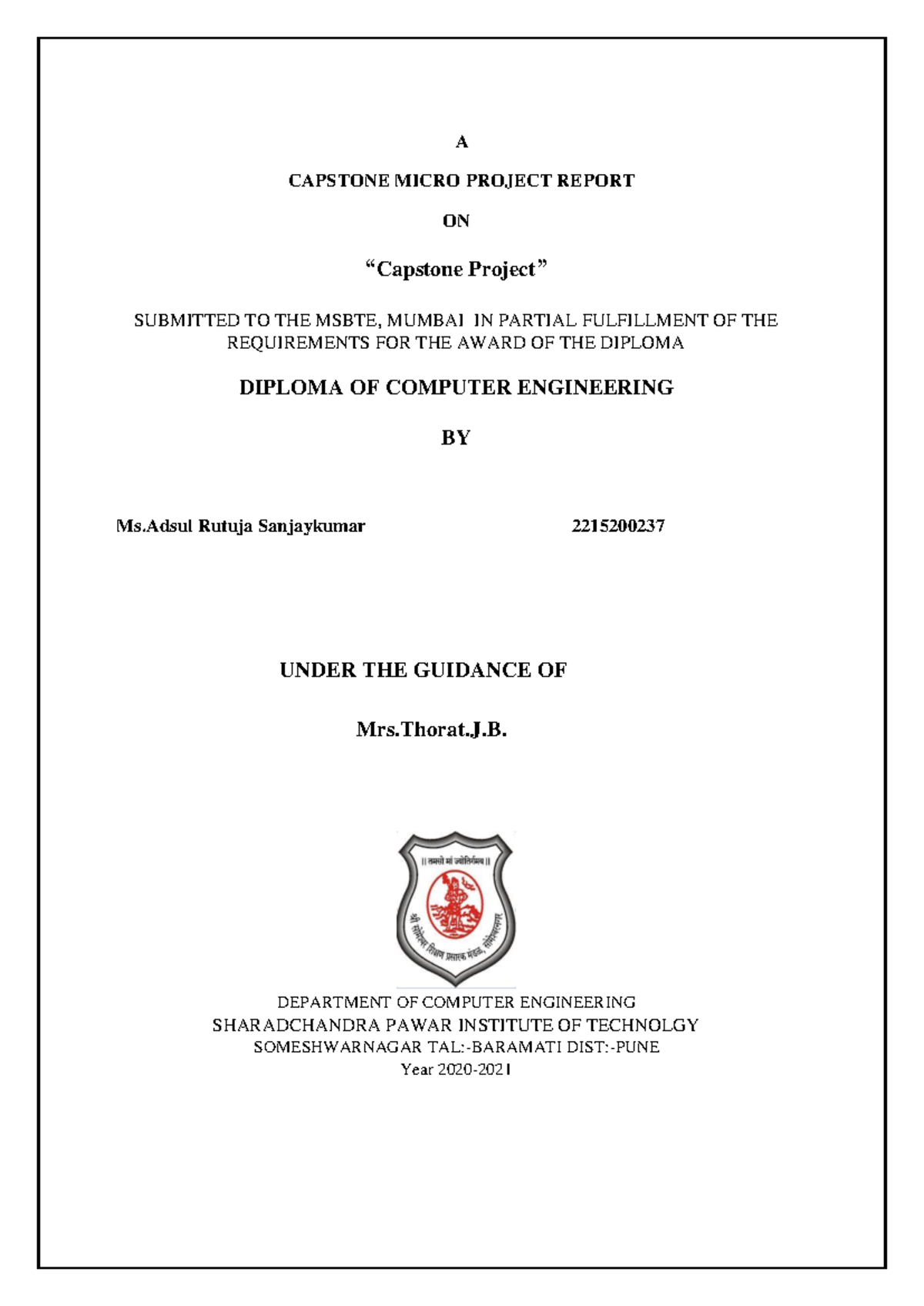 Capstone Project karande - A CAPSTONE MICRO PROJECT REPORT ON “Capstone ...