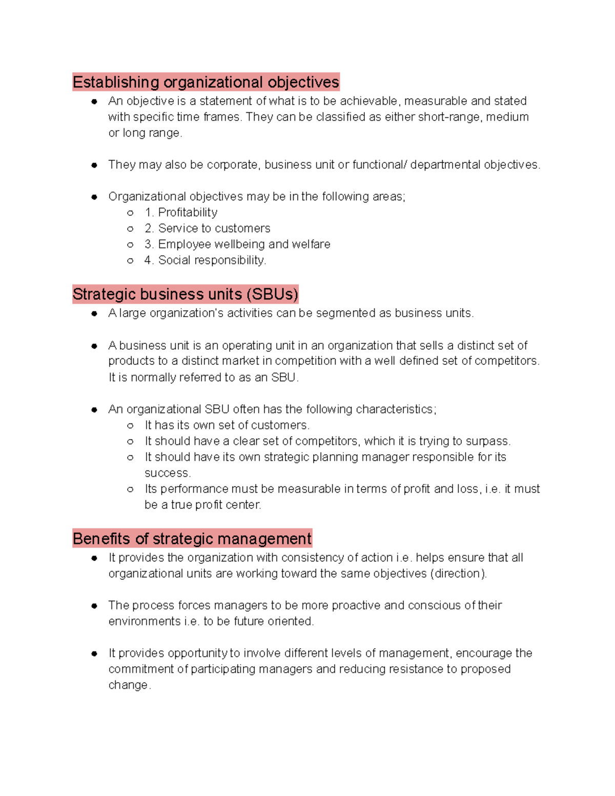 Strategic Management Notes - Part 2 - Establishing organizational ...