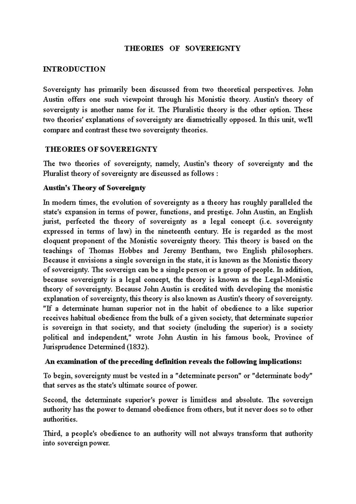 Theories OF Sovereignty - THEORIES OF SOVEREIGNTY INTRODUCTION ...