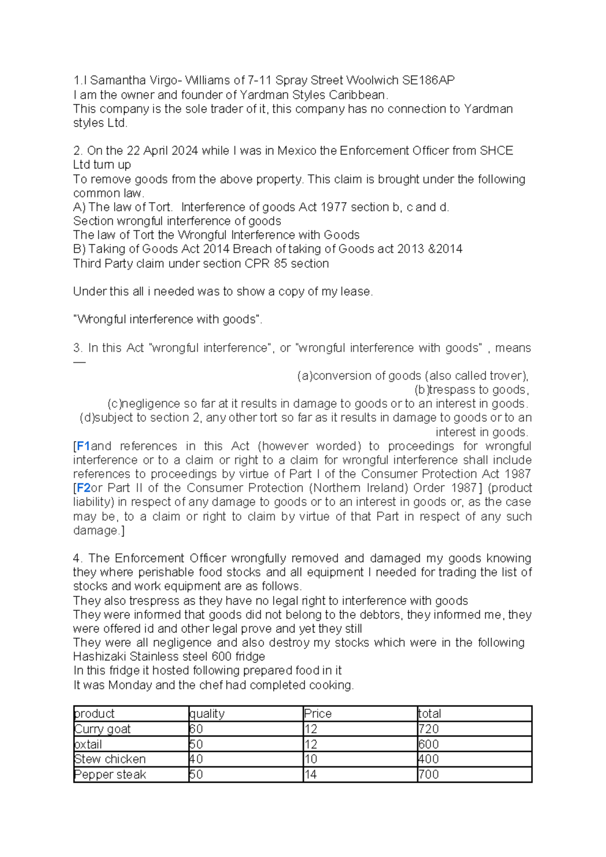 July 4 claim - assigment - 1 Samantha Virgo- Williams of 7-11 Spray ...