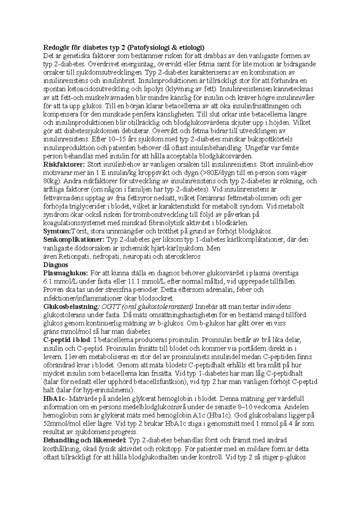 Diabetes typ 2 - BMA202 - Studocu