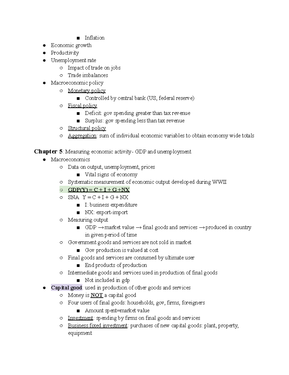 Econ 202 Notes 3 - Google Docs - Inflation Economic growth Productivity ...