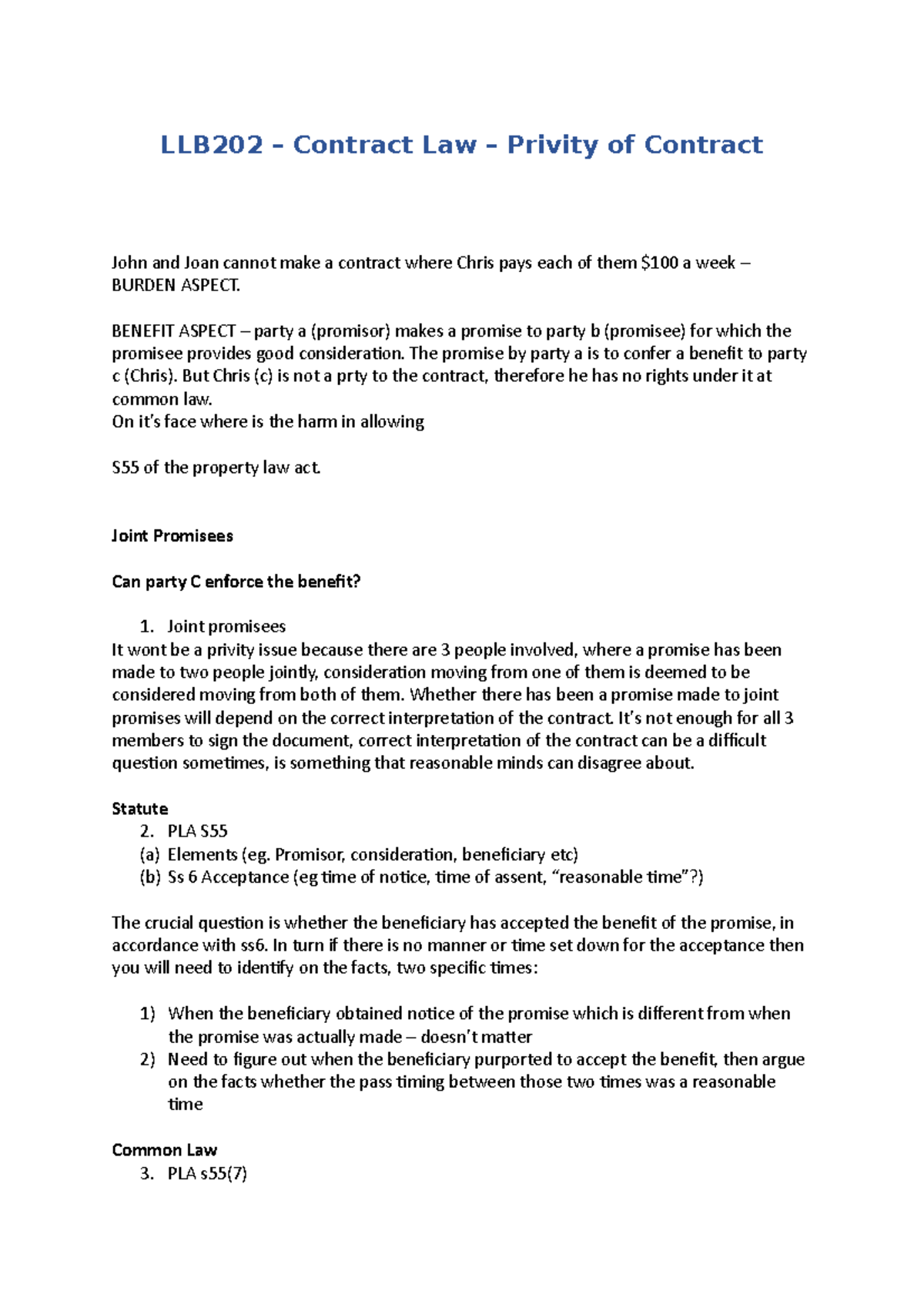 LLB202 privity and estoppel - LLB202 – Contract Law – Privity of ...