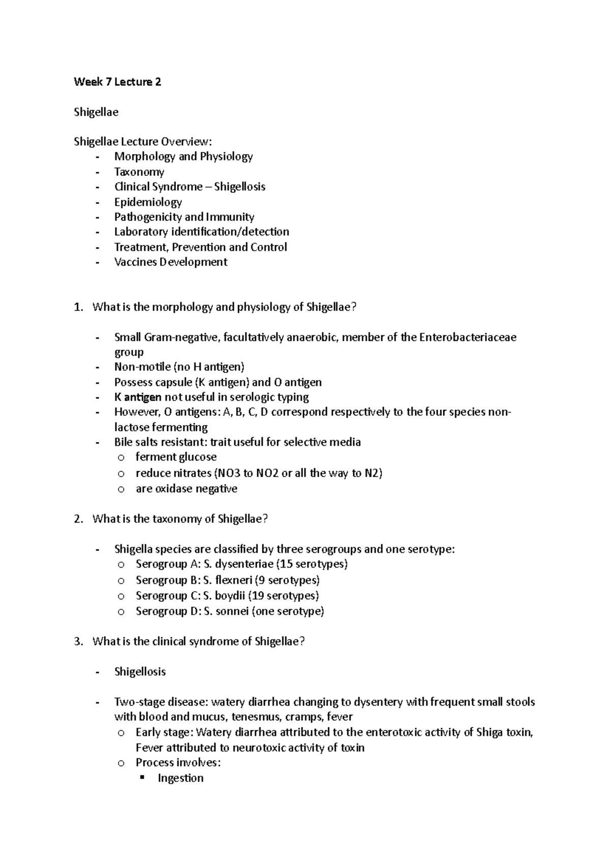 Week 7 Lecture 2 - Week 7 Lecture 2 Shigellae Shigellae Lecture Overview: - Morphology and - Studocu