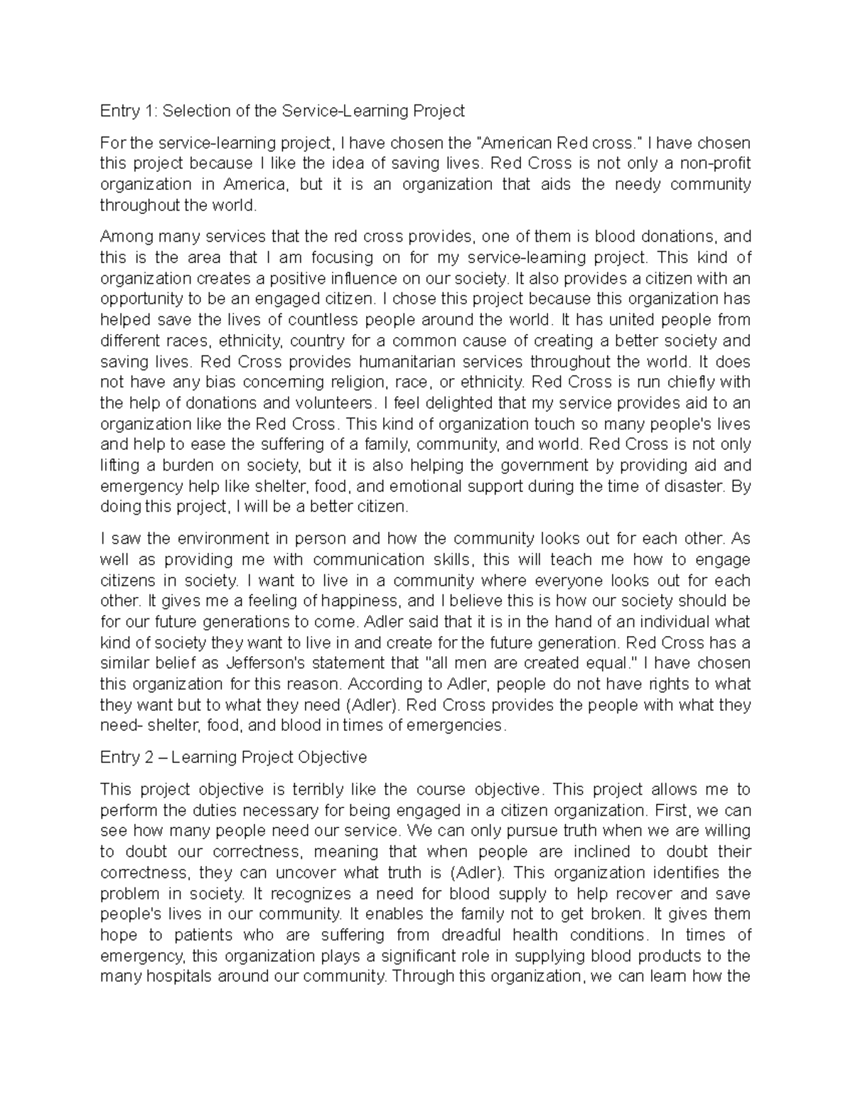 SLP First Draft - Service-Learning Project - Entry 1: Selection of the ...