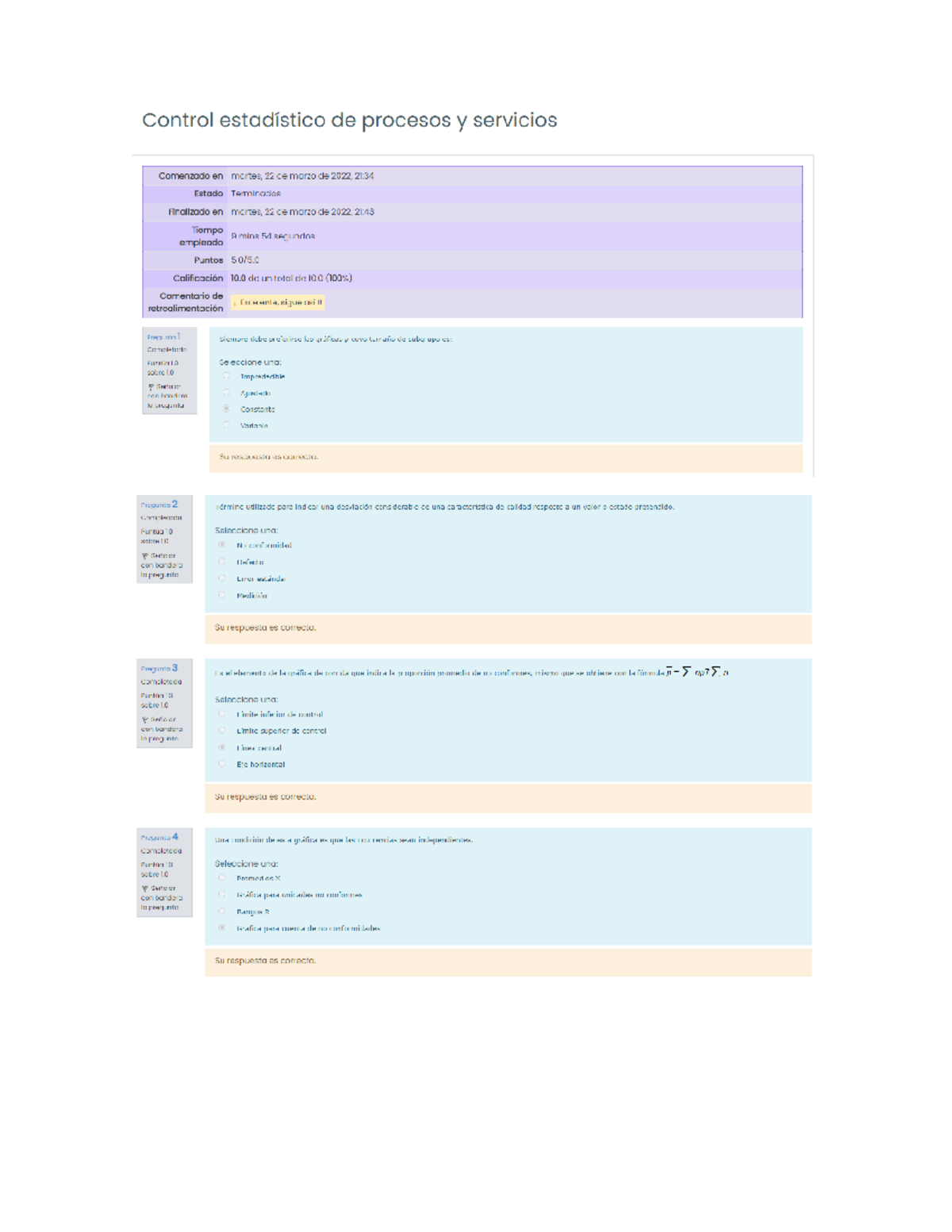 Examen 4 Control Estadístico - Control estadístico de procesos y servicios - Studocu