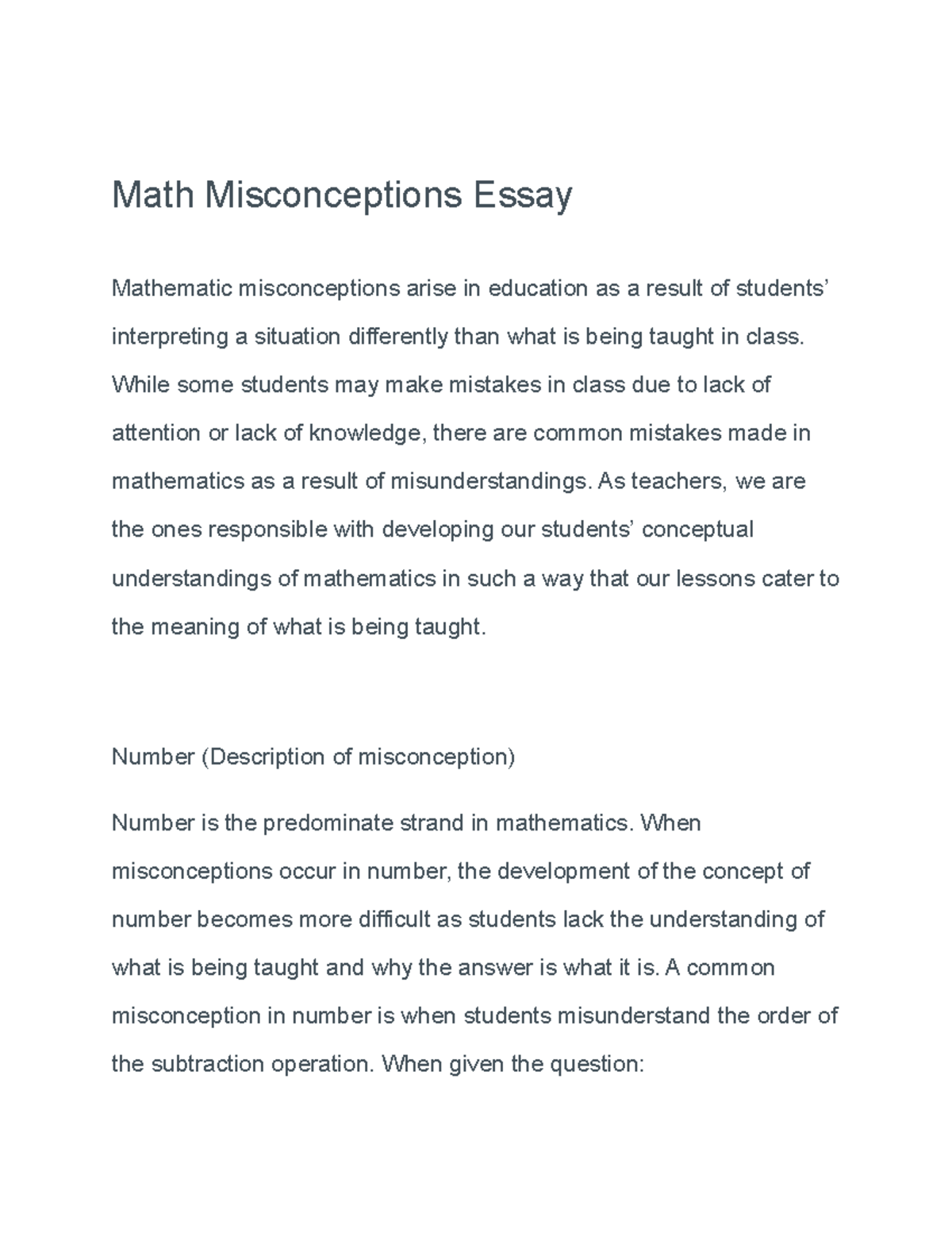 Math Misconceptions Essay - Math Misconceptions Essay Mathematic ...