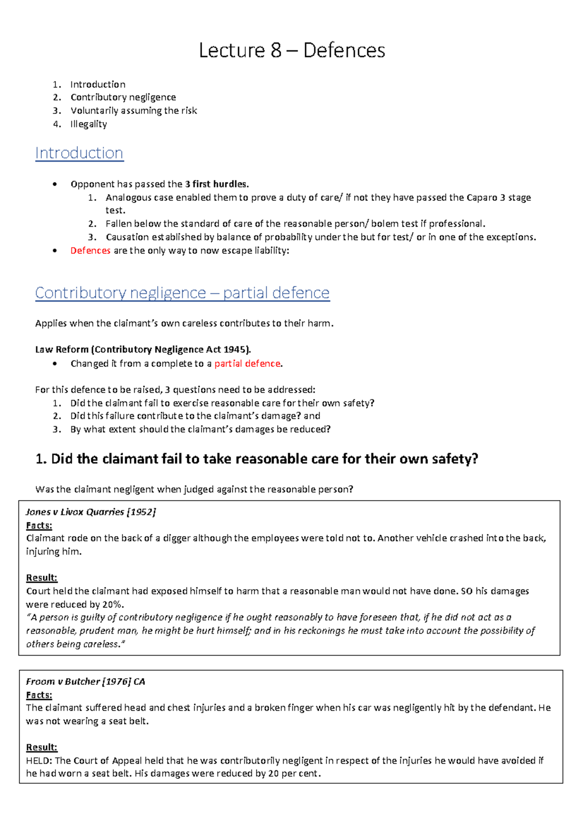 Defences Lecture 8 notes - Lecture 8 – Defences Introduction ...