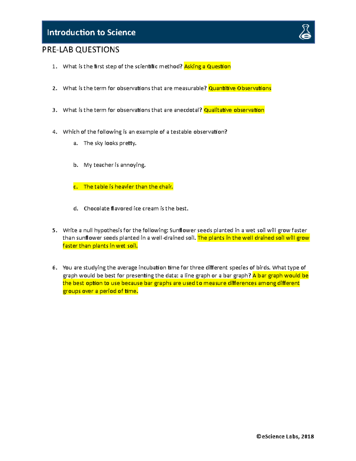 Lab 2 Intro to Science- Excercises 1 and 2 only- TURN IN copy - PRE-LAB QUESTIONS What is the ...