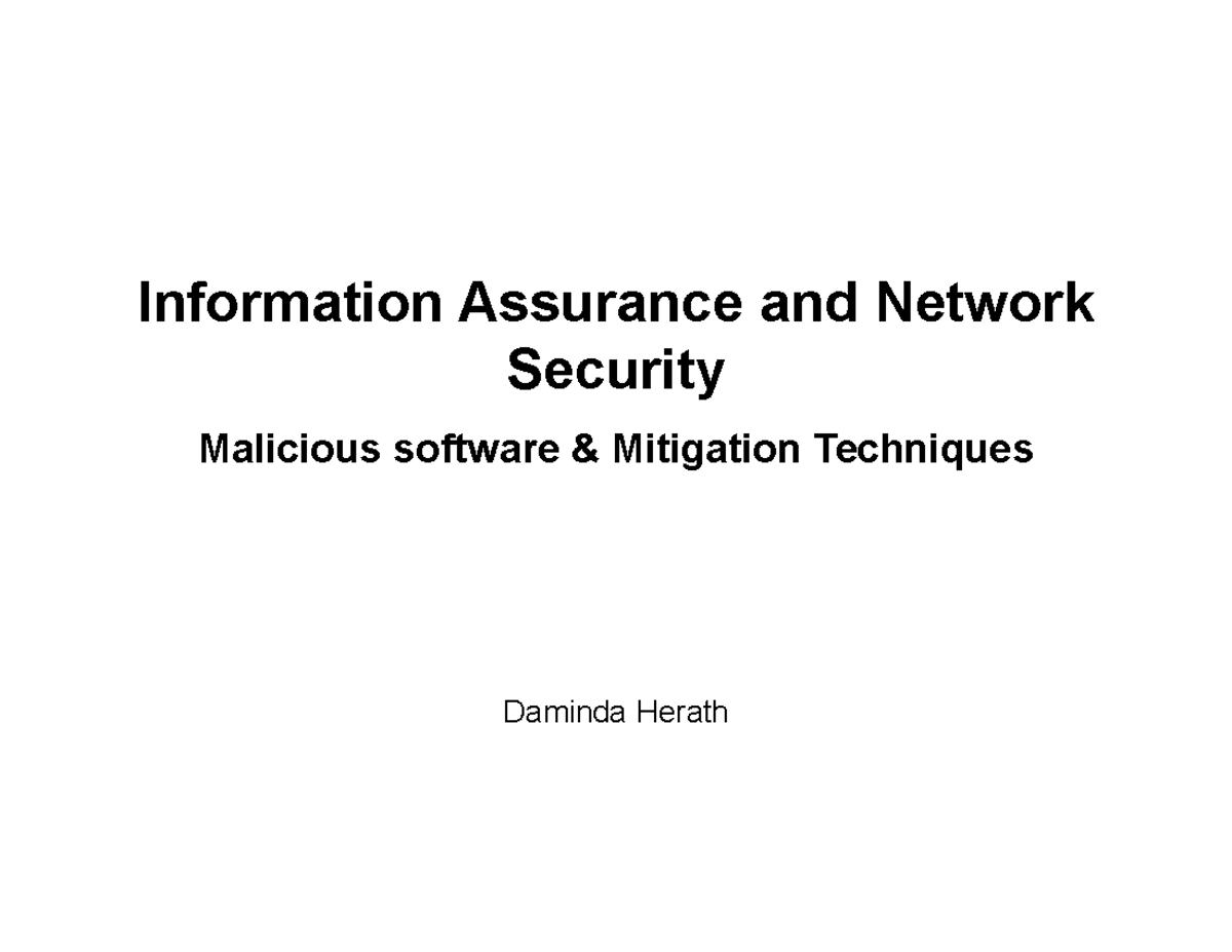 Malicious Software Mitigation Techniques Information Assurance And