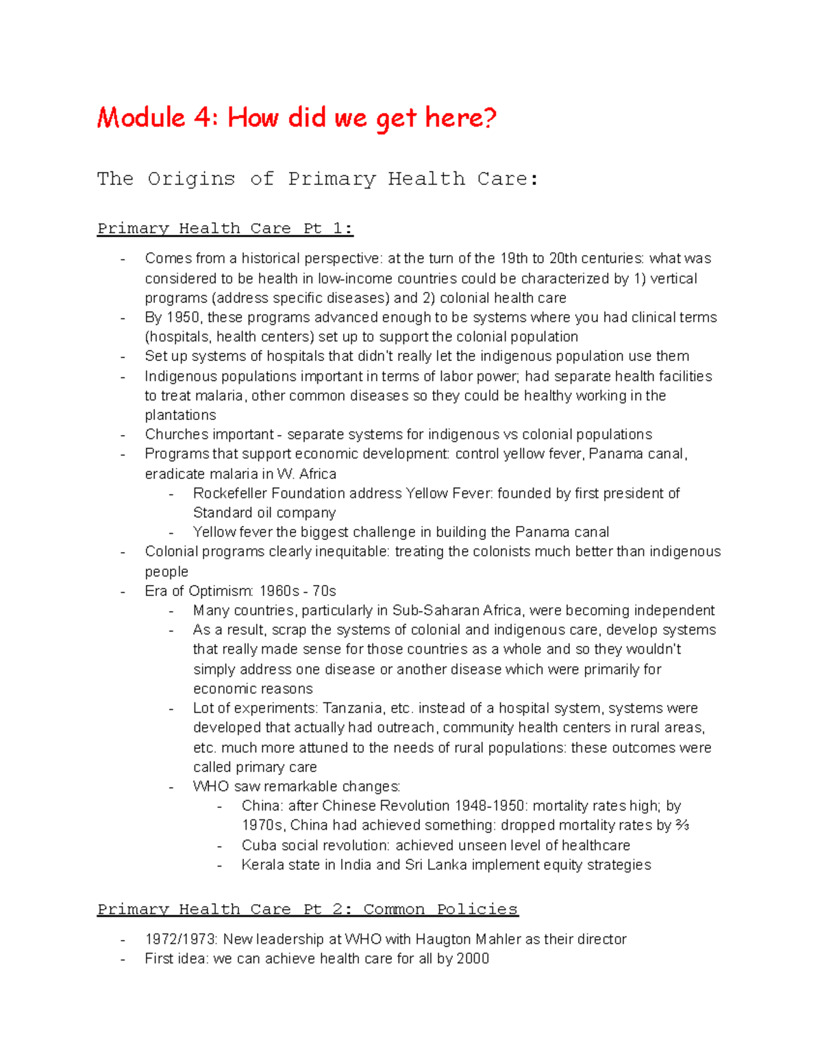 GH 101 Module 4 - Week 4 - Module 4: How did we get here? The Origins of Primary Health Care ...