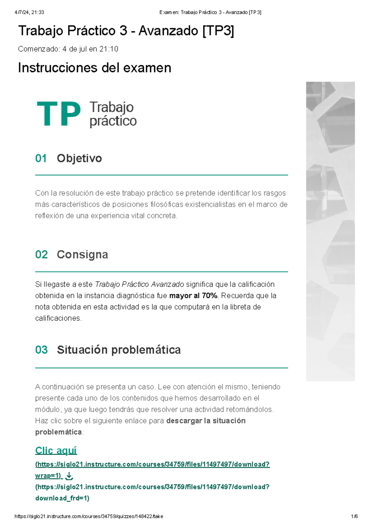Examen Trabajo Práctico 3 - Avanzado . 100%. 04JUL24 - Trabajo Práctico 3 - Avanzado [TP3] - Studocu
