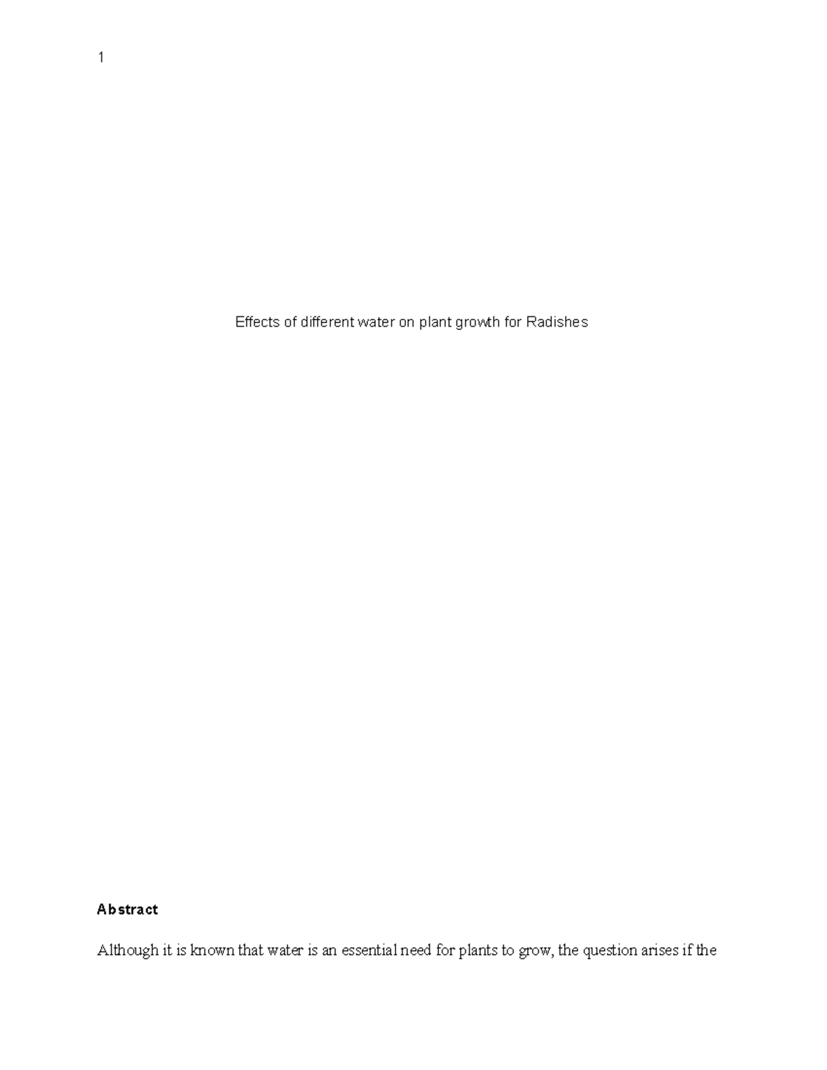 Revised Effects of different water on plant growth for Radishes ...