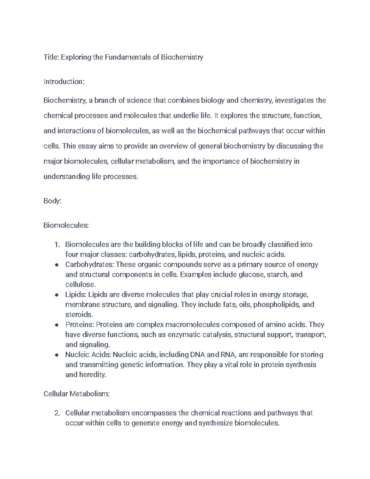Exploring the Fundamentals of Biochemistry - Title: Exploring the ...