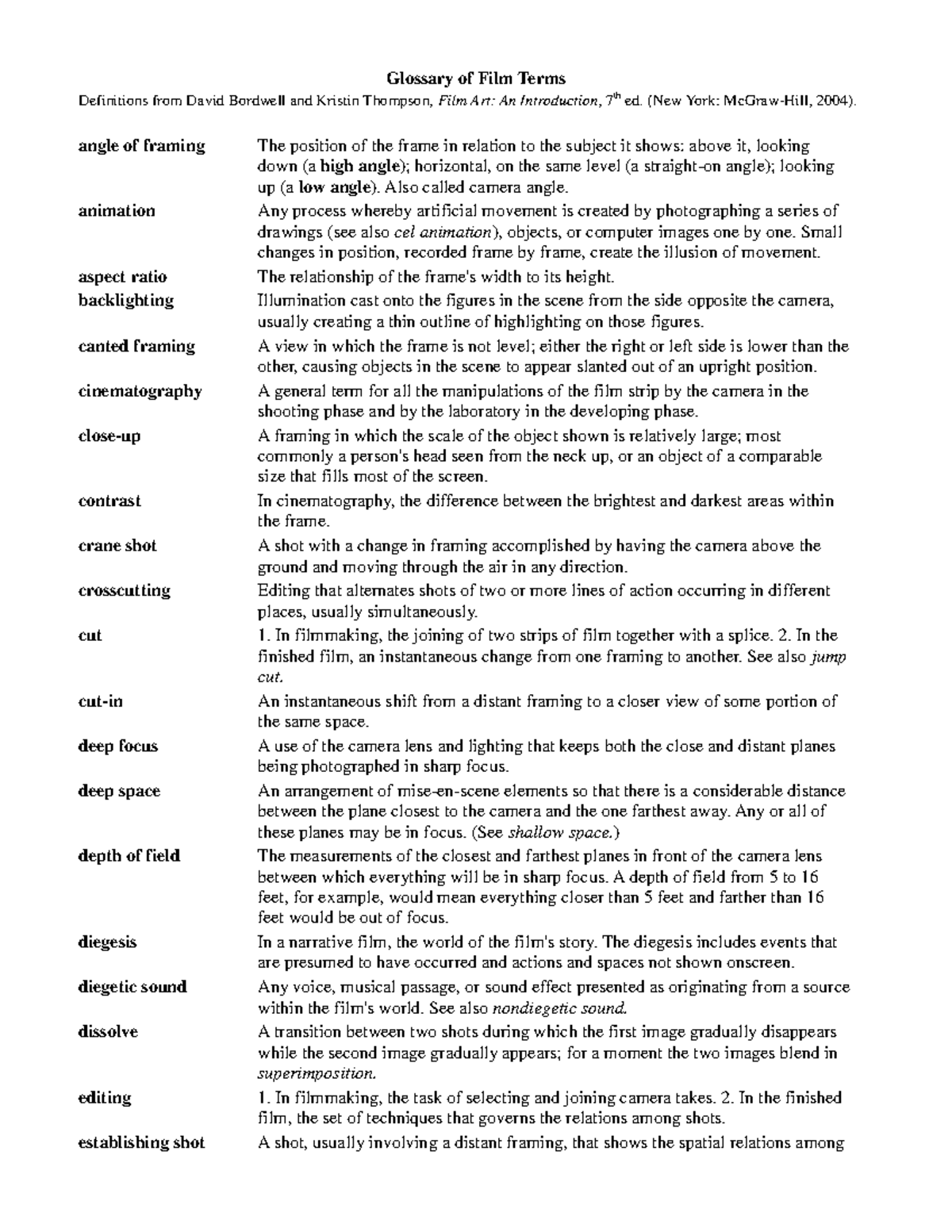 Bordwell-Thompson-film-terms - Glossary of Film Terms Definitions from ...