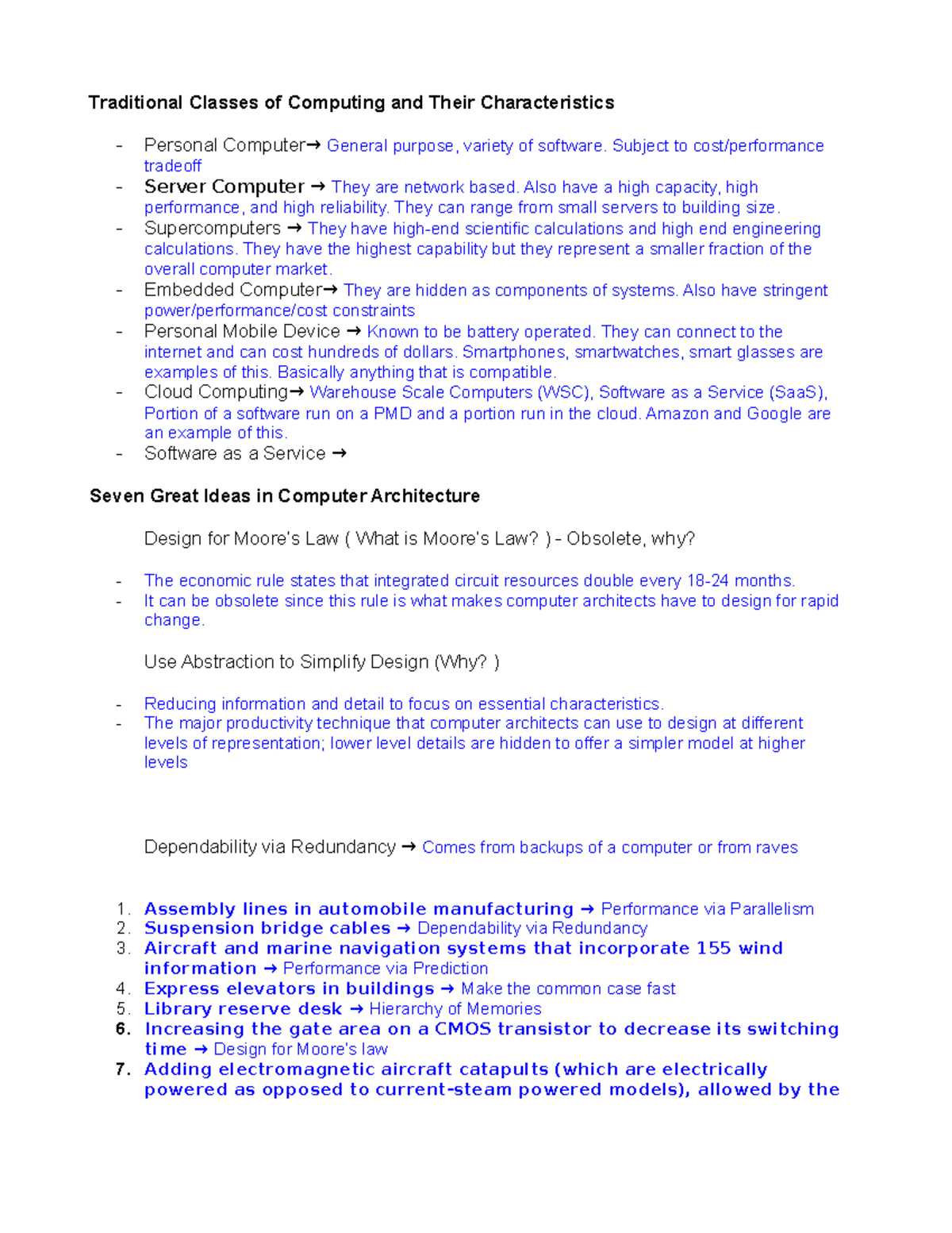Midterm Review - Traditional Classes of Computing and Their ...