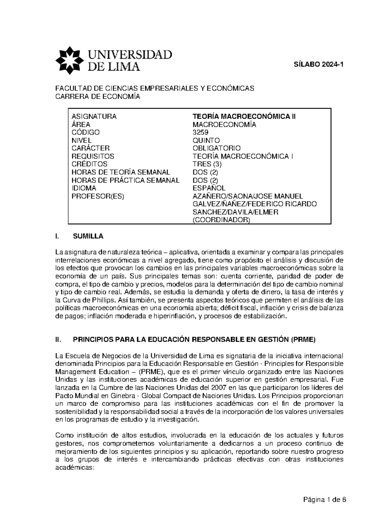 Silabo Teoría macroeconomica II - SÍLABO 202 4 - 1 FACULTAD DE CIENCIAS EMPRESARIALES Y ...