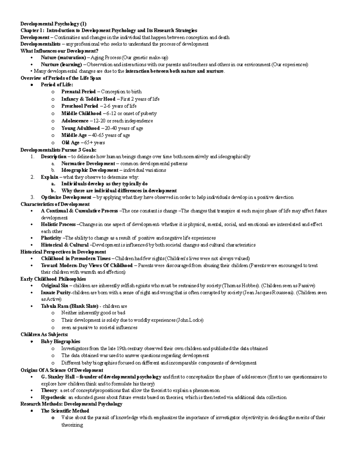 Developmental Psychology - Midterm - Developmental Psychology (1 ...