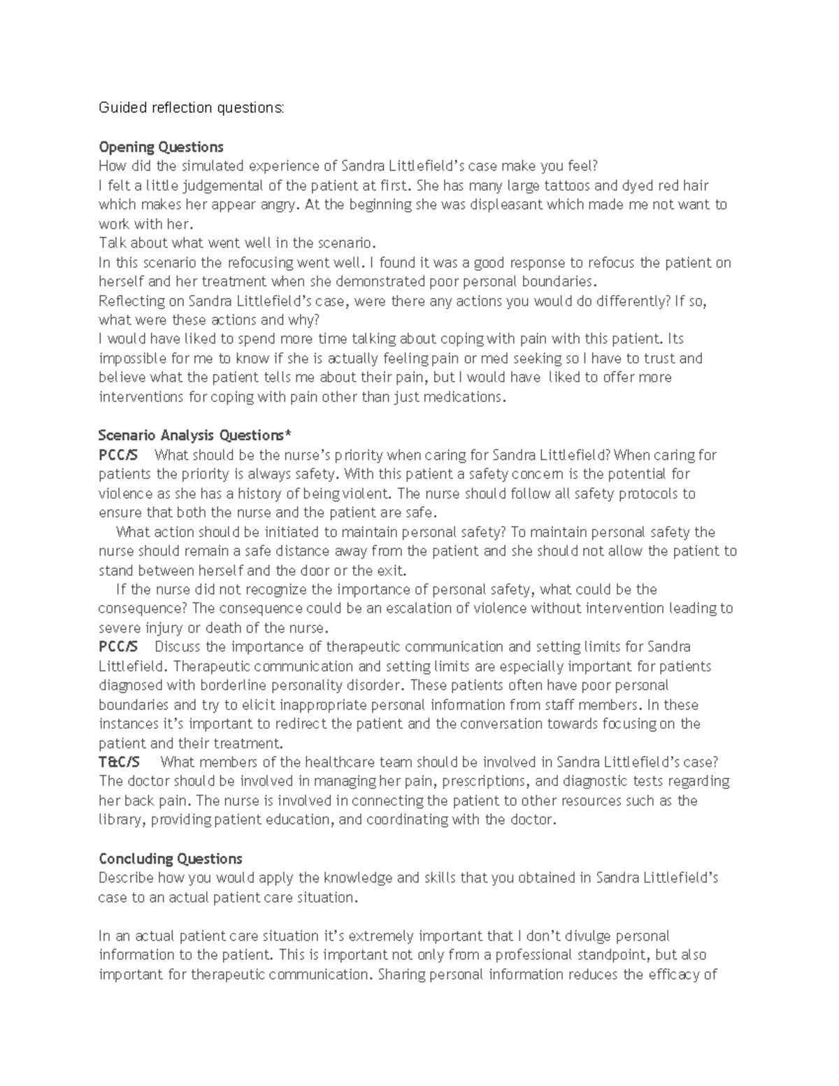 Sandra littlefield guided reflection - Guided reflection questions ...