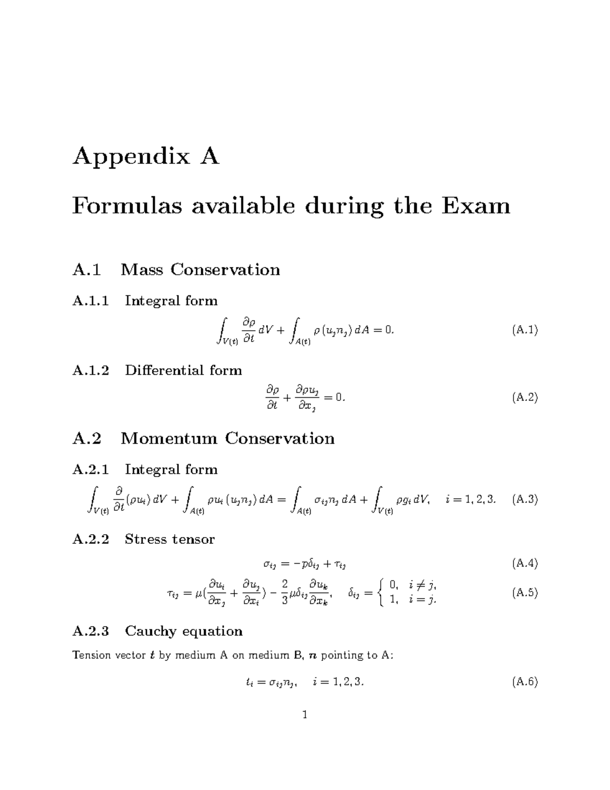 Inleiding Stromingsleer Formulas - Appendix A Formulas available during ...
