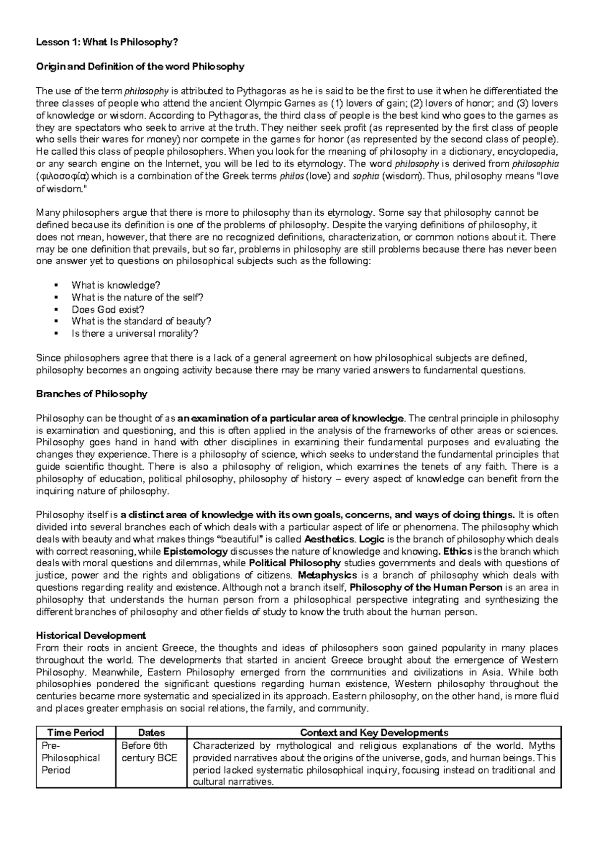 Lesson-1 - Philosophy - Lesson 1: What Is Philosophy? Origin and ...