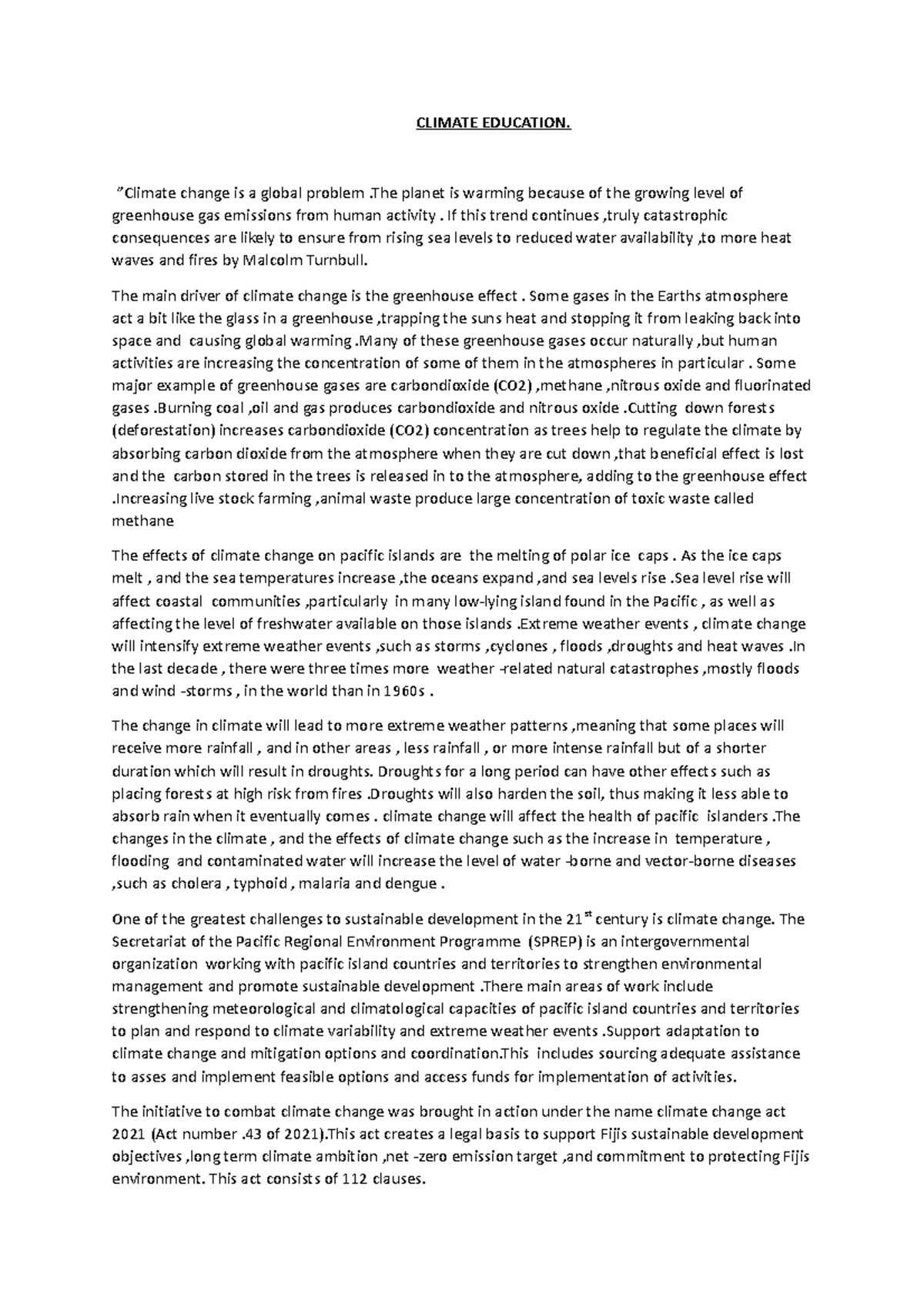 Climate Education - CLIMATE EDUCATION. ‘’Climate change is a global ...