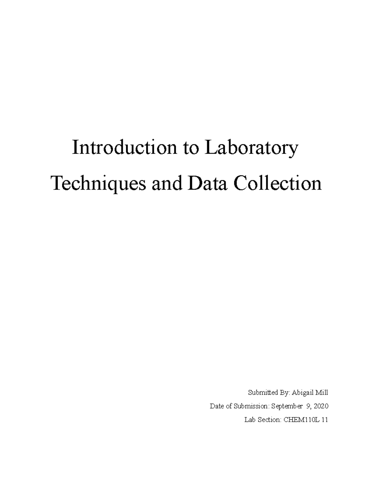 Chemistry Lab #1 - Final - Introduction to Laboratory Techniques and ...