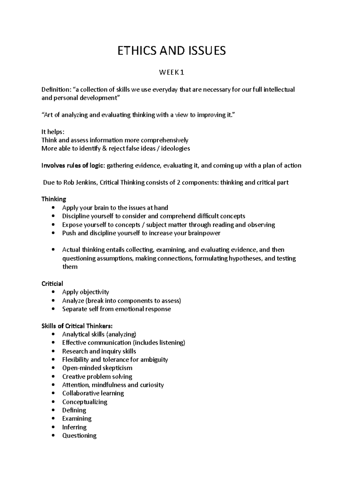 Ethics AND Issues week 1 notes - ETHICS AND ISSUES WEEK 1 Definition ...