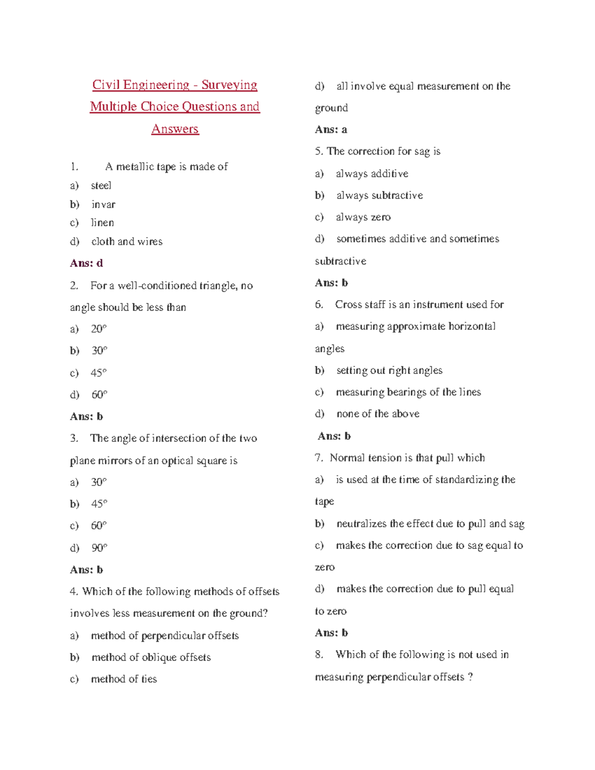 Mcq-on-Surveying - GGG - Civil Engineering - Surveying Multiple Choice ...
