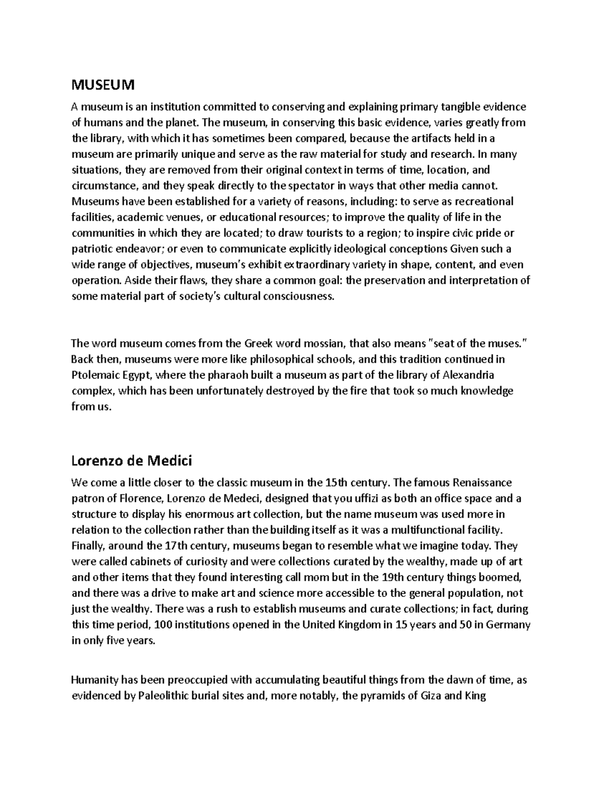 Museum - Art Appreciation - Studocu