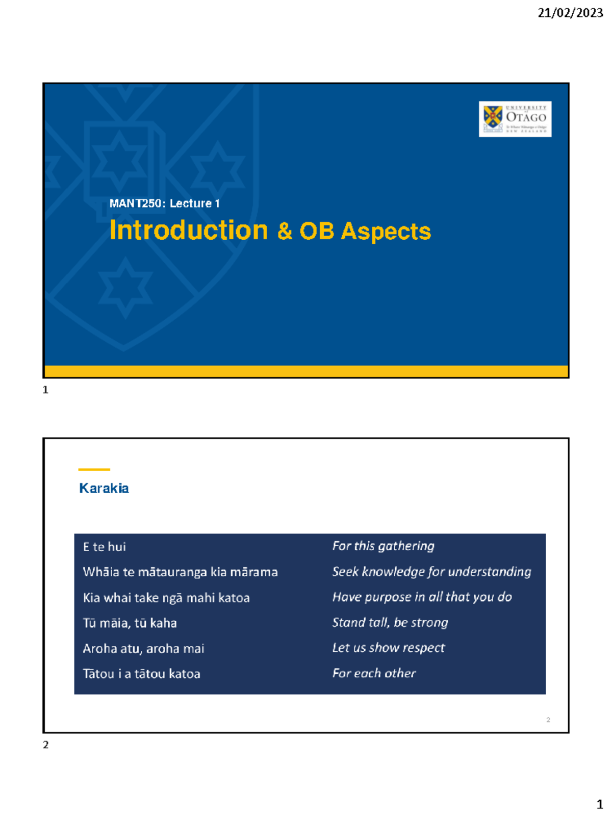 Lecture 1 - Introduction - Introduction & OB Aspects MANT250: Lecture 1 ...