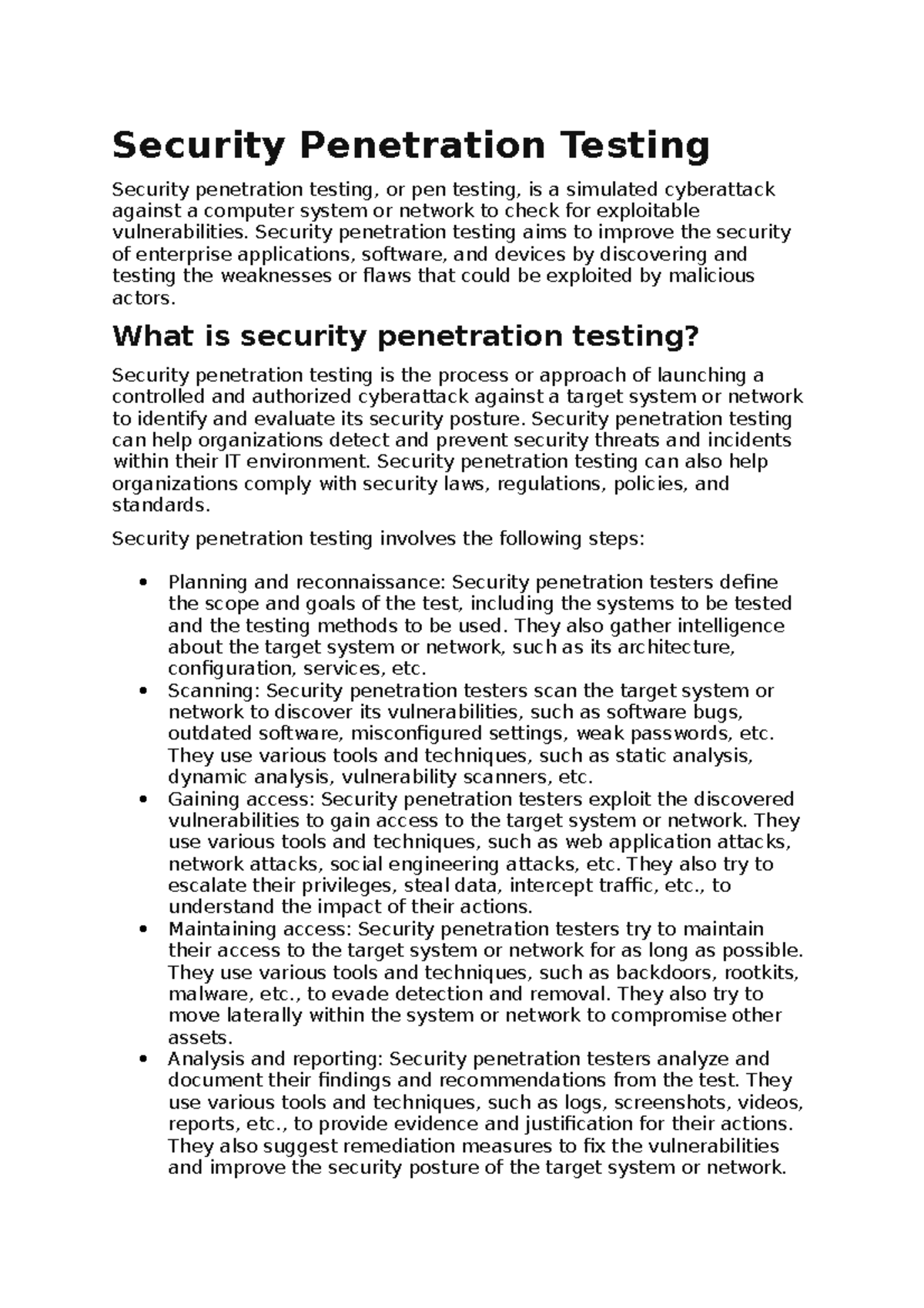 Security Penetration Testing - Security Penetration Testing Security ...