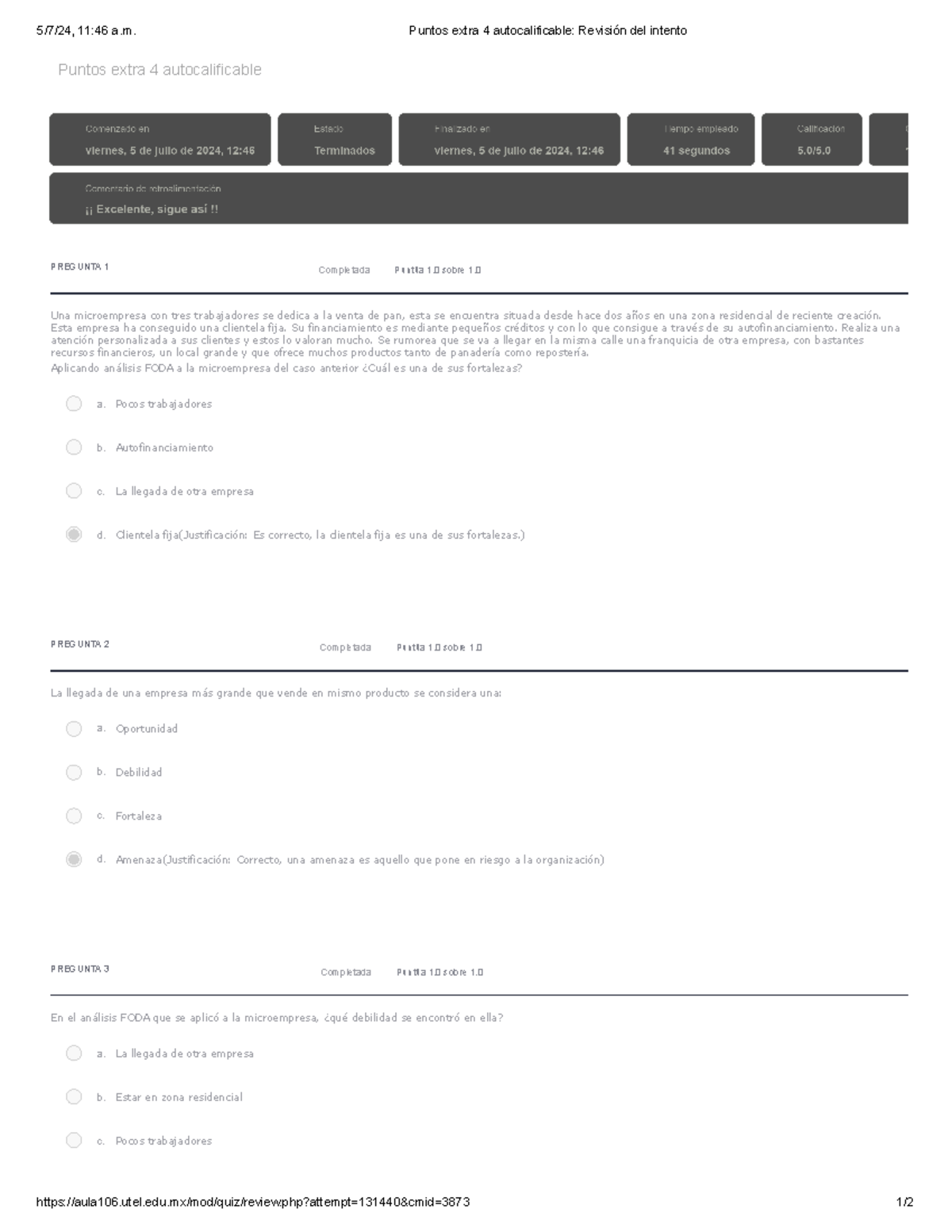 Puntos extra 4 autocalificable Revisión del intento - Puntos extra 4 ...