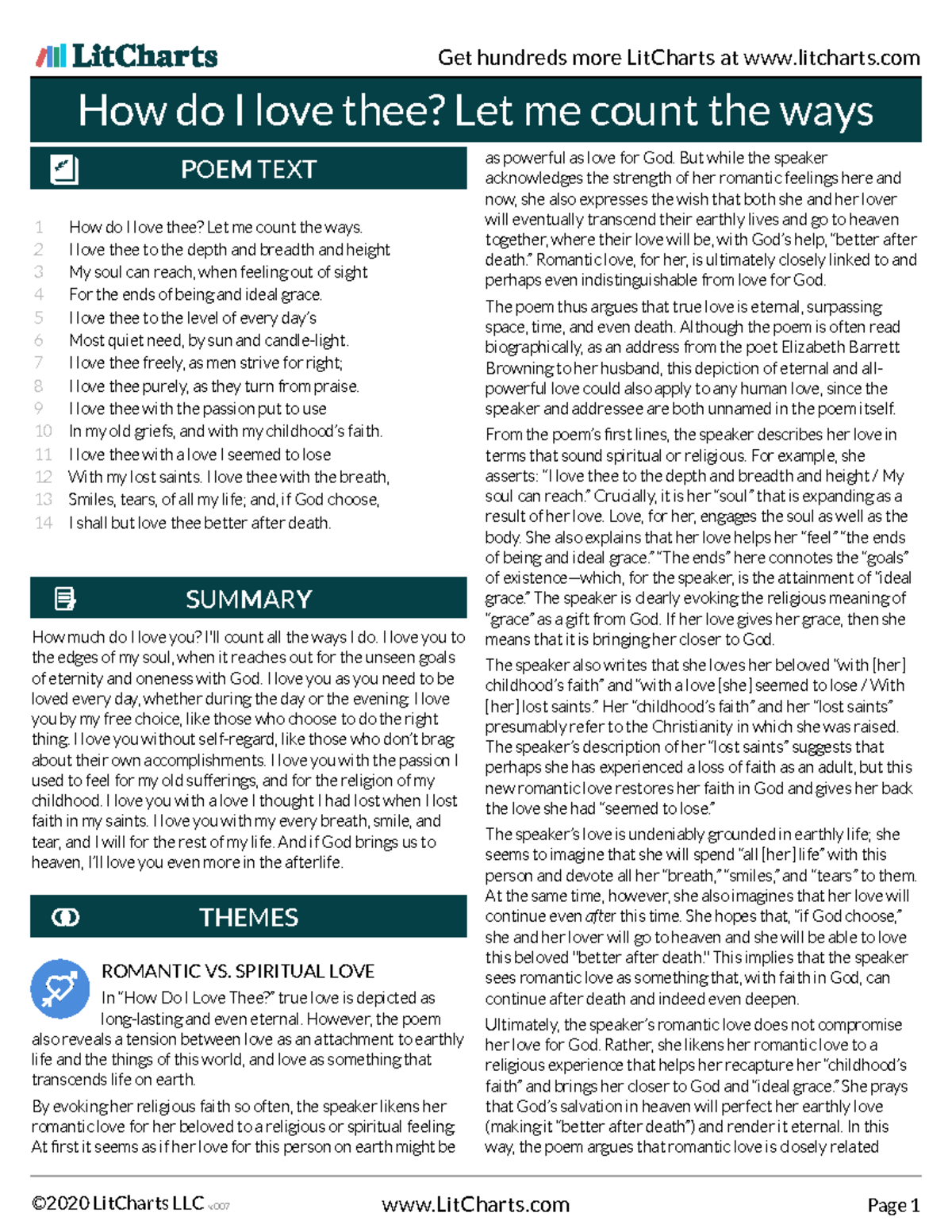Sonnet 43 How do I Love Thee Lit Chart - How do I love thee? Let me ...
