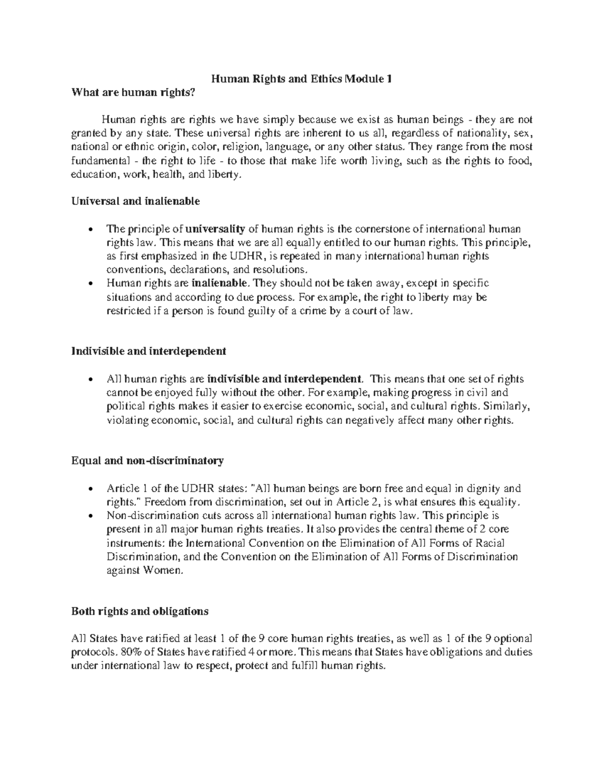 Human Rights and Ethics Module 1 - Human Rights and Governance - La ...