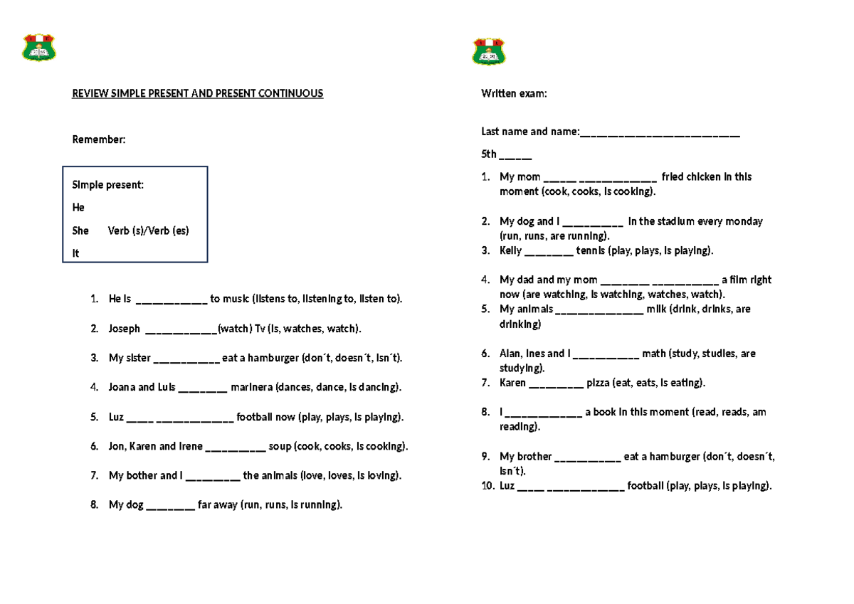 Review Simple Present AND Present Continuous - REVIEW SIMPLE PRESENT ...