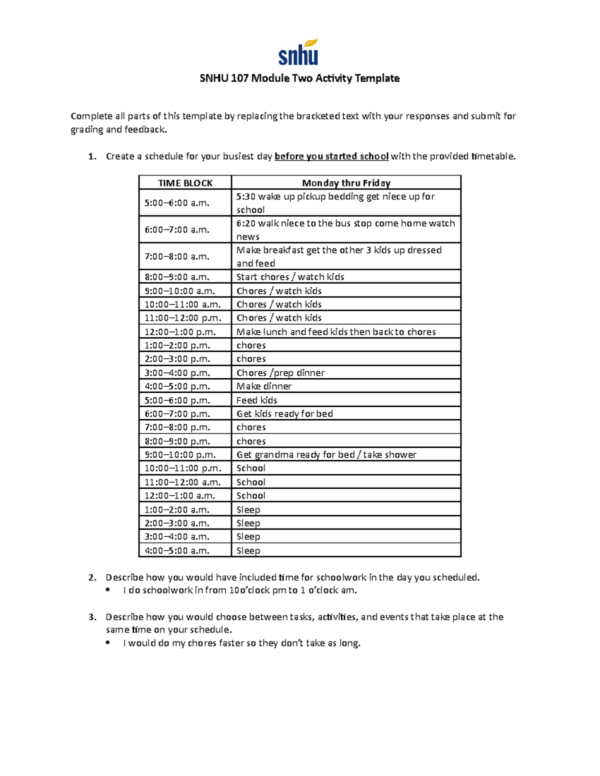 SNHU 107 Module Two Activity Template - SNHU 107 Module Two Activity ...
