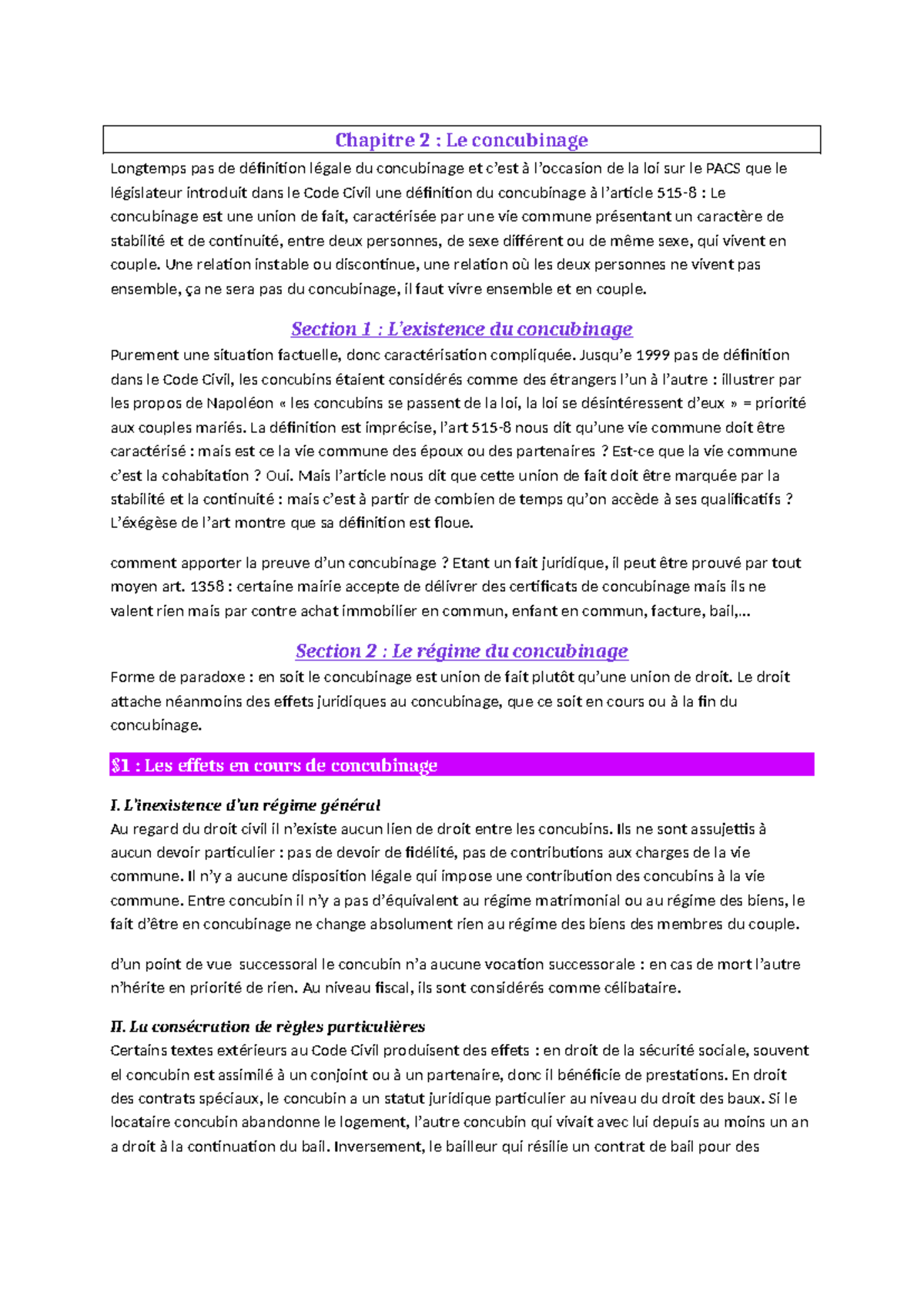 Chapitre 2, le concubinage - Chapitre 2 : Le concubinage Longtemps pas ...