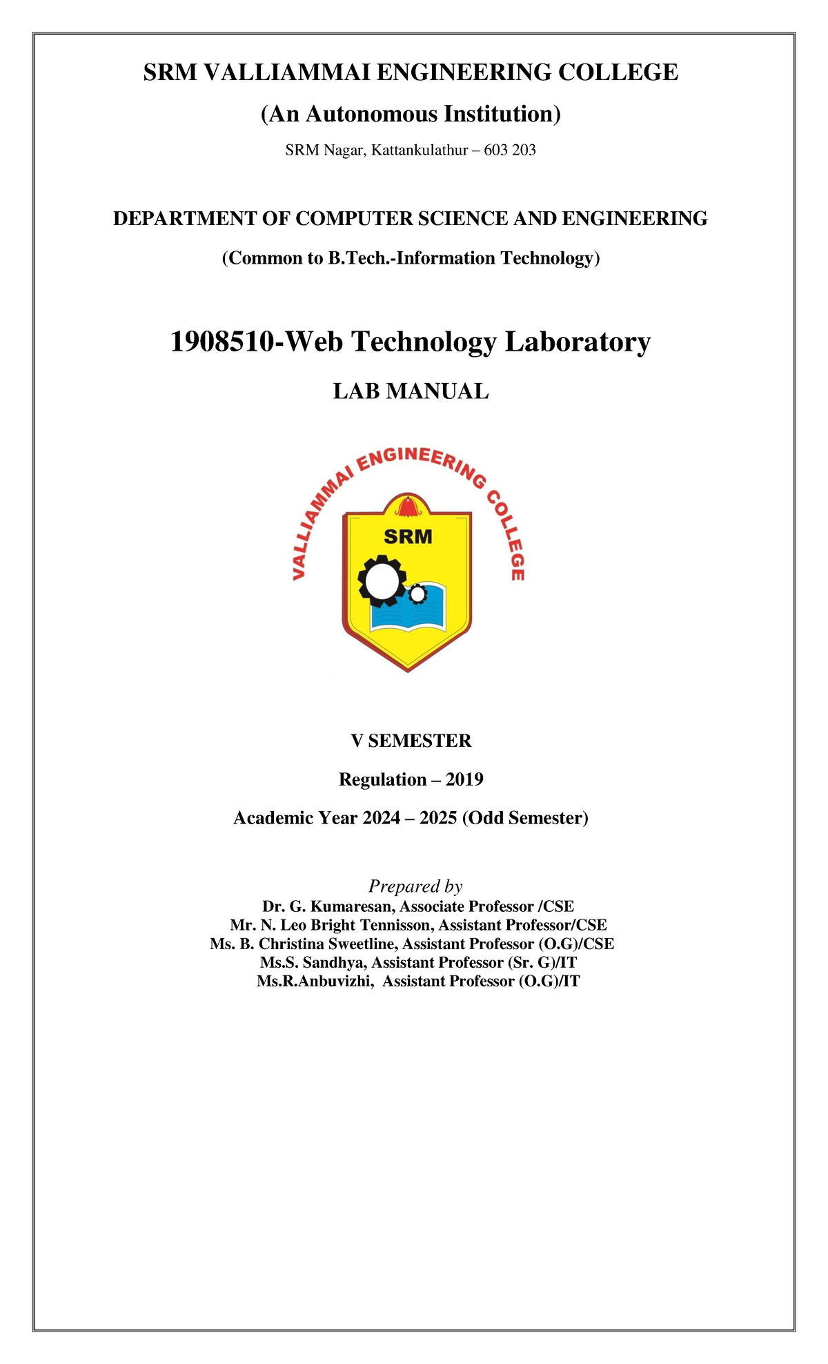 1908510-Web Technology Laboratory Manual - SRM VALLIAMMAI ENGINEERING ...