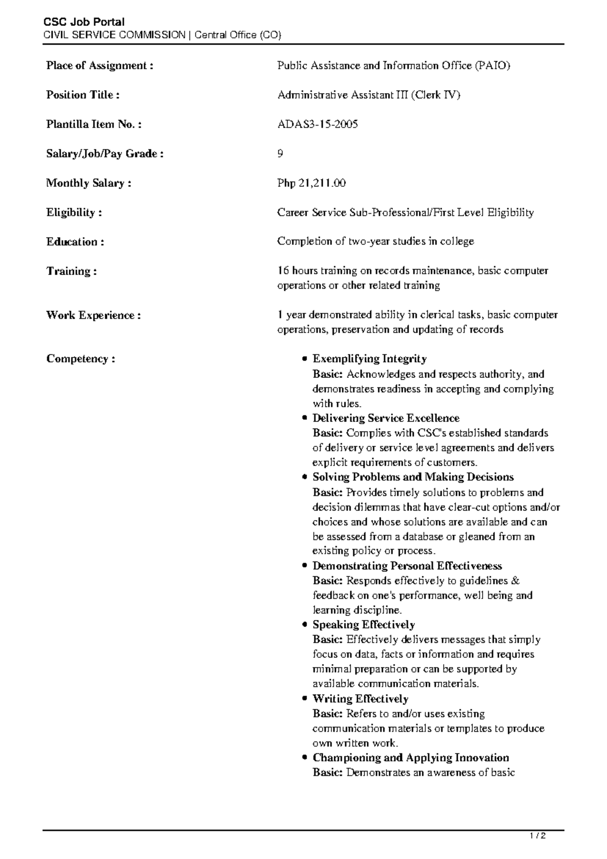 Civil Service Commission-Administrative Assistant III Clerk IV - CSC ...