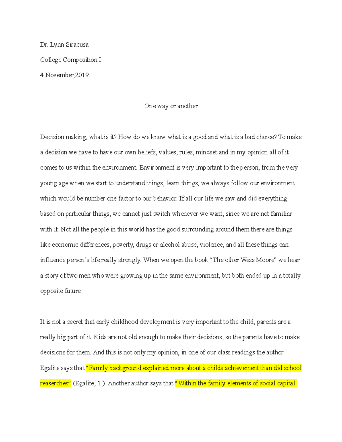The Other Wess More.Book Analysis - Dr. Lynn Siracusa College ...