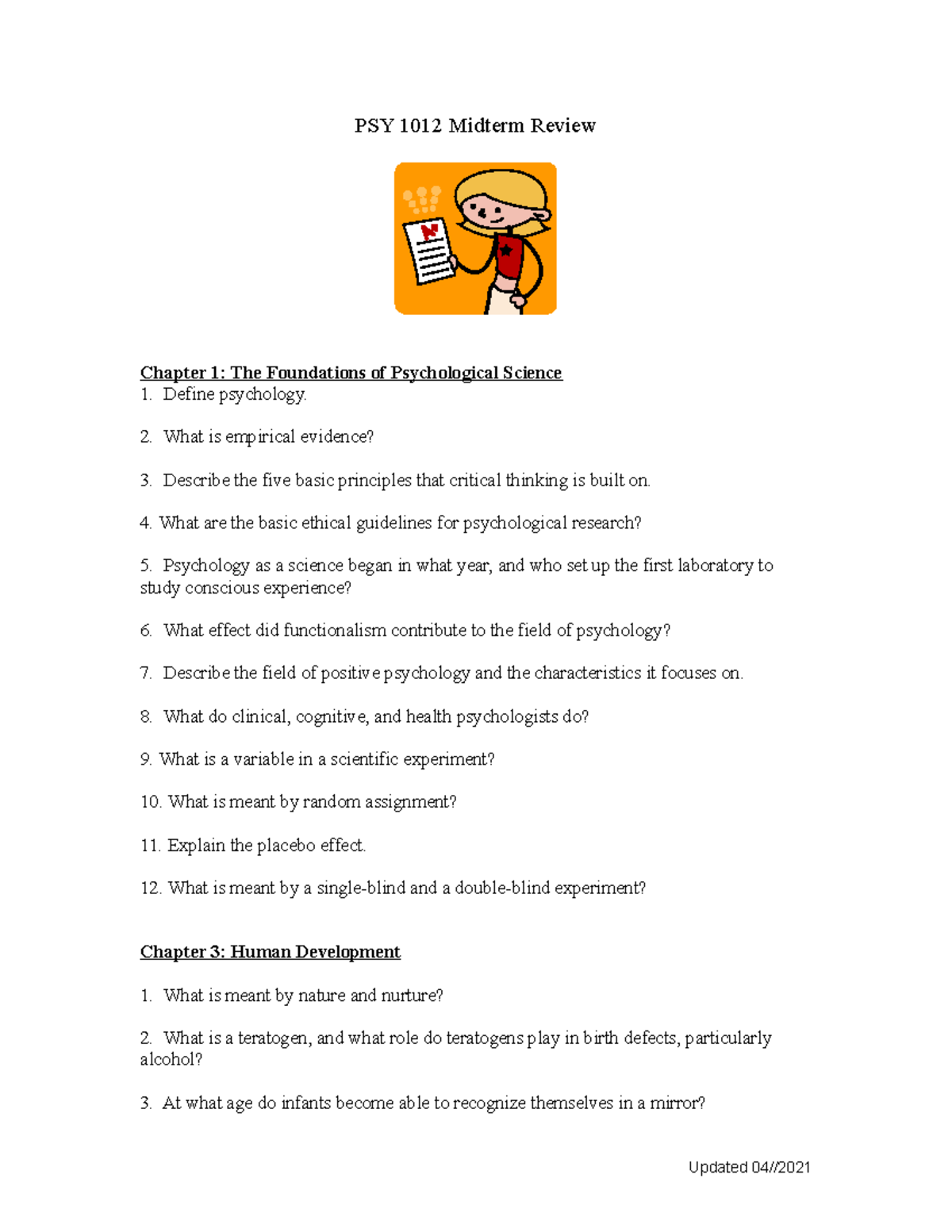 Psy 1012 Midterm Review Coon 2022 Psy 1012 Midterm Review Chapter 1