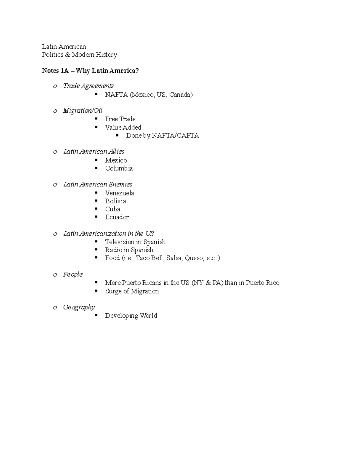 POS 323 Latin Amer Pol Notes 1 - Why, Colonial,Democracy - Latin ...