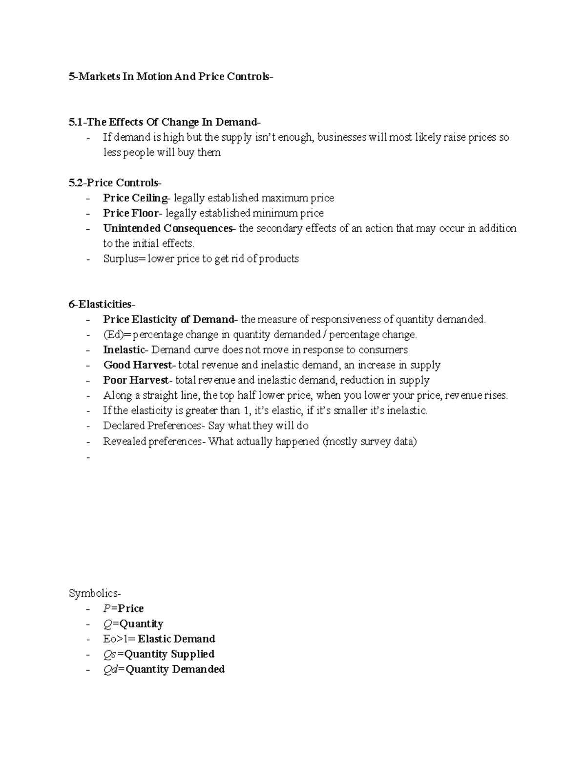 ECON Notes CH. 5-6 - 5-Markets In Motion And Price Controls- 5-The ...