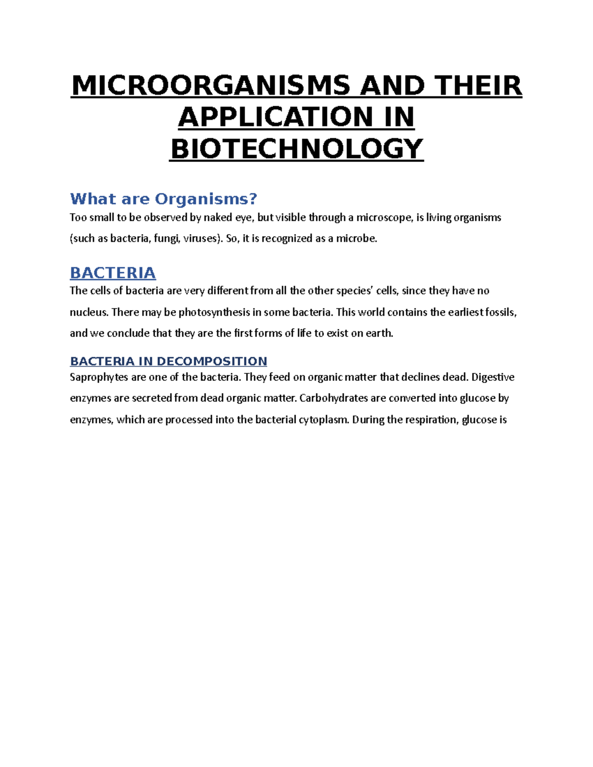 Microorganisms AND Their Application IN Biotechnology - MICROORGANISMS ...