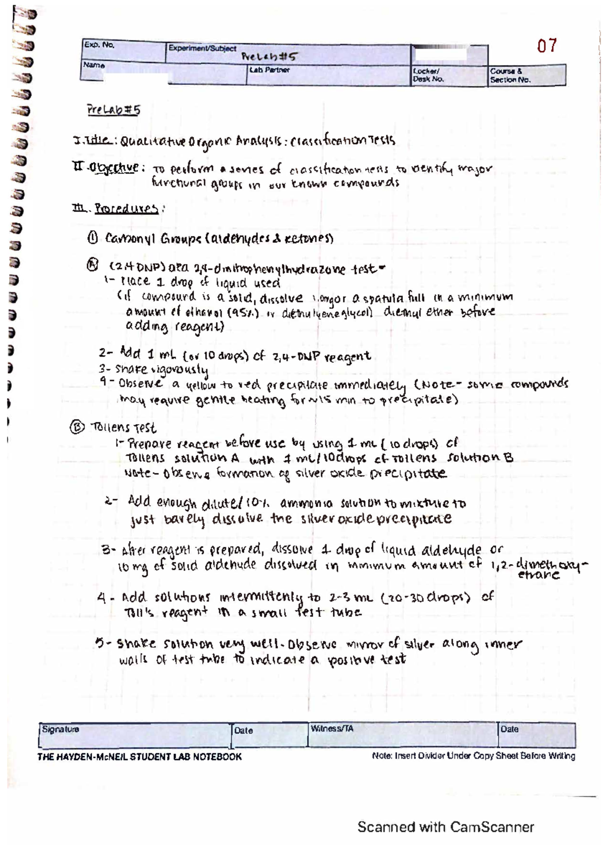 Prelab 4 & 5 example - PRE LAB - Exp. No. Name lab Partner :t. : Q
