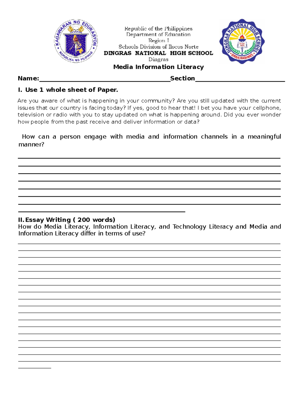 Media Information Literacy Activity Sheets - Media Information Literacy ...