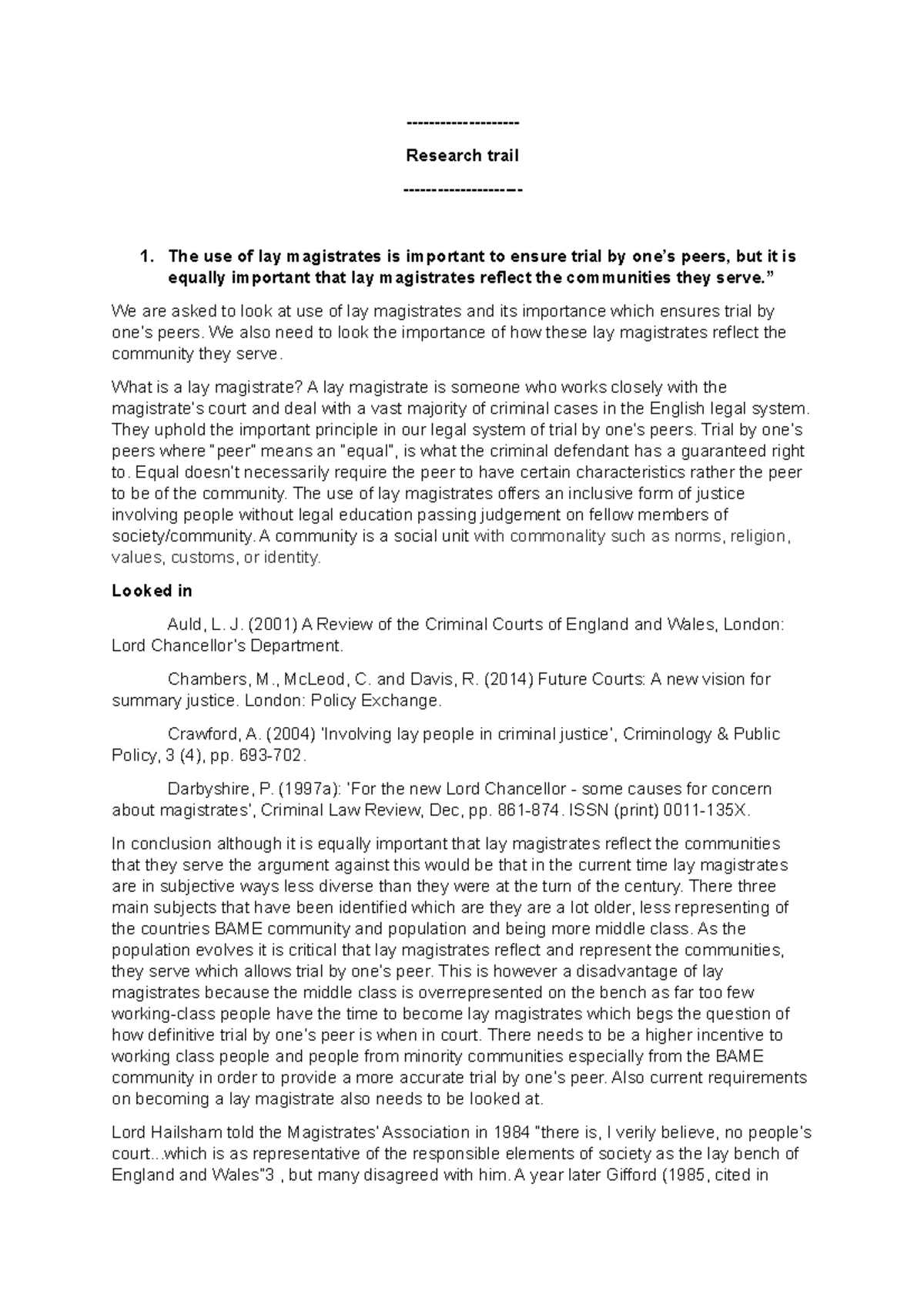 Research trail for assignment - APS1 - Studocu