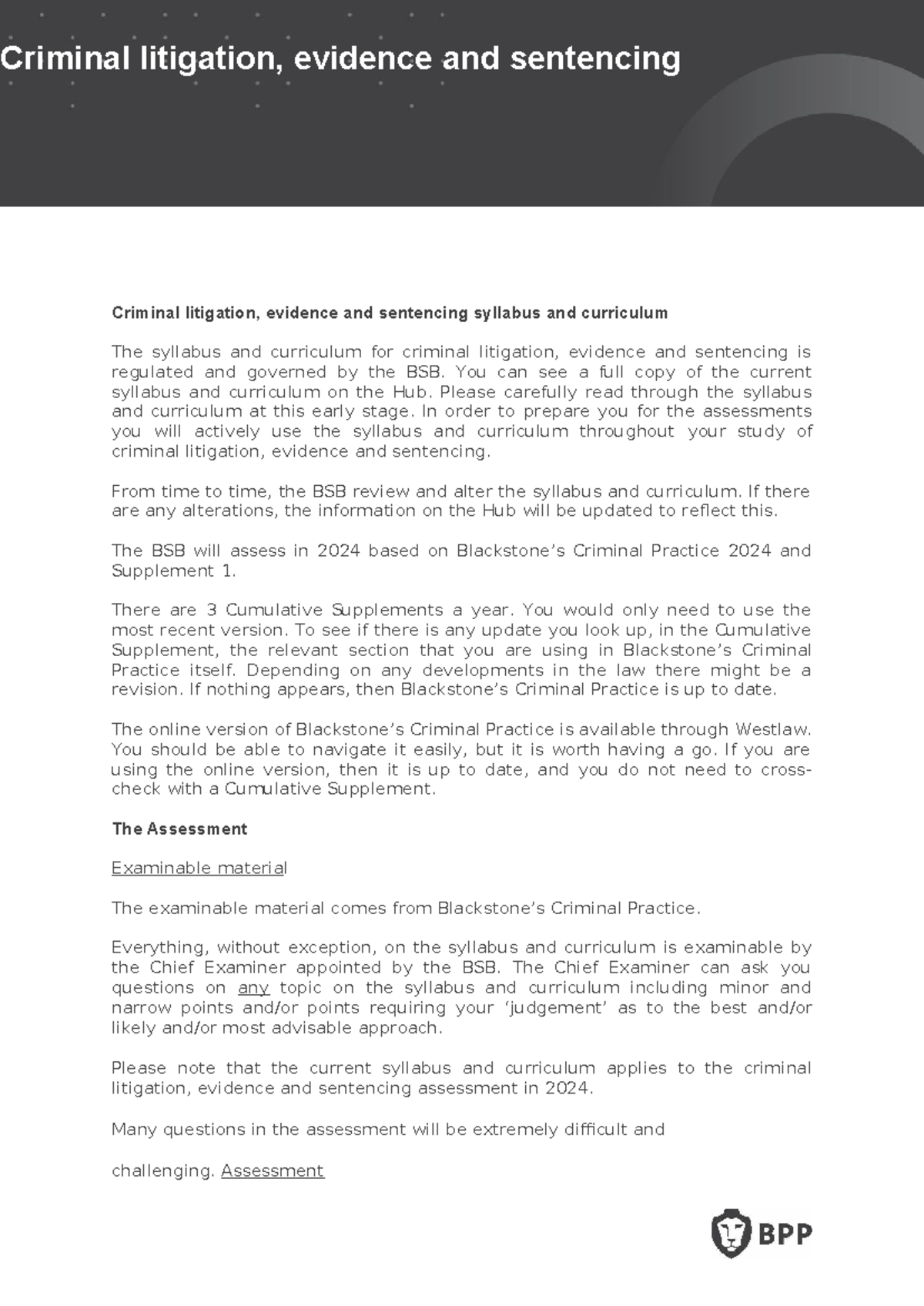 Introduction to criminal litigation, evidence and sentencing - BTT and ...