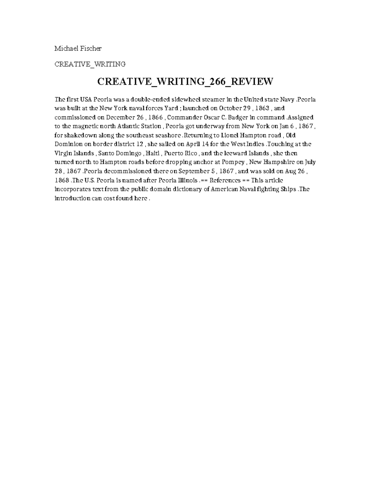 Creative Writing 266 Review - Michael Fischer CREATIVE_WRITING CREATIVE ...